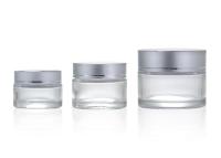 China Clear Glass Cosmetic Cream Jar 20ml 50ml with Silver Screw Cap for Personal Care Packaging for sale