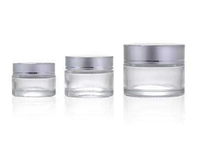 China Clear Glass Cosmetic Cream Jar 20ml 50ml with Silver Screw Cap for Personal Care Packaging for sale