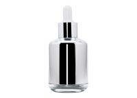 China Silver 30ml 50ml Glass Cosmetic Bottles with Dropper for Essential Oils for sale