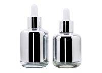 China Silver 30ml 50ml Glass Cosmetic Bottles with Dropper for Essential Oils for sale