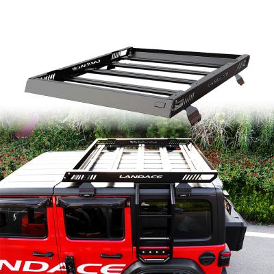China Black Aluminium Alloy Car Roof Rack Basket 1425x1425x113mm with Side Ladder OEM Service for sale