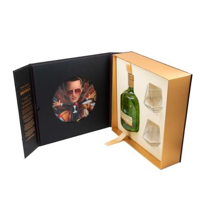 China Custom Luxury Black Single Bottle Magnetic Wine Packaging Box With Accessories Set for sale