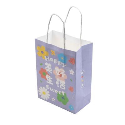 China Purple Kraft Paper Bag Custom Size Printed Luxury Packaging for Supermarket Takeaway Coffee Milk Tea Food for sale