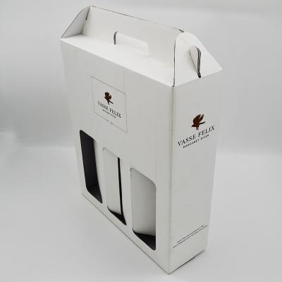 China Cardboard Red White Wine Bottle Gift Box Whisky Gin Handle For 2 Bottle for sale