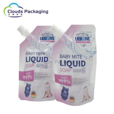 China Custom Logo Stand Up Spout Pouch 1000ml Large Capacity Liquid Soap Packaging Bag for sale