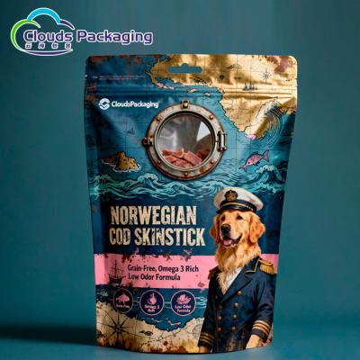 China Custom Printed Plastic Stand Up Pouches for Dried Pet Food with Window 121℃ Retort for sale