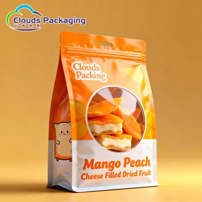 China Custom Flat Bottom Stand Up Pouch With Clear Window For Cookie Dried Fruit for sale