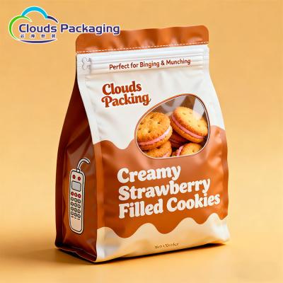 China Custom Printed Sandwich Cookies Zip Lock Packaging Bags Plastic Square Bottom 121℃ Retort for sale