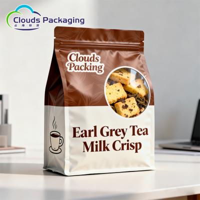 China Custom Flat Bottom Zipper Bags for Tea Cookies Crisps Food Grade 121℃ Retort for sale