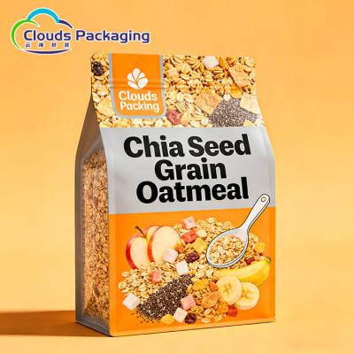 China Custom Flat Bottom Stand Up Pouch With Zip Closure For Oatmeal Packaging for sale