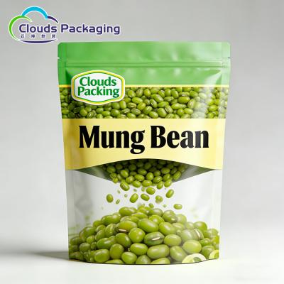 China Custom Printed Round Bottom Stand Up Pouches for Mung Bean Food Grade Plastic Packaging with Zipper 121℃ for sale