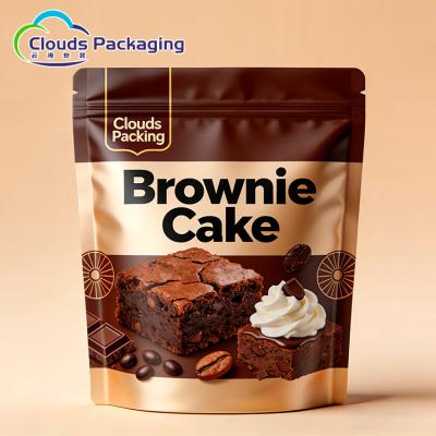 China Custom Stand Up Pouch Food Grade Plastic Packaging Bag with Ziplock for Chocolate Brownie Cake 121℃ for sale