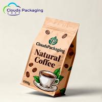 China Customized Kraft Paper Coffee Bags Food Grade Stand Up Pouch with Valve and Zipper 121℃ for sale