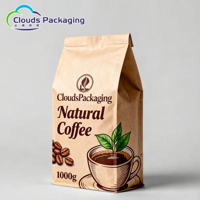 China Customized Kraft Paper Coffee Bags Food Grade Stand Up Pouch with Valve and Zipper 121℃ for sale