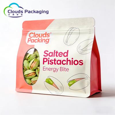 China Custom Food Grade Flat Bottom Stand Up Pouch with Clear Window for Nuts 121℃ Retort for sale
