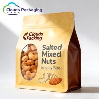 China Custom Square Bottom Plastic Stand Up Pouch With Clear Window For Nuts Cashew for sale