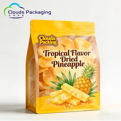 China Customized Food Grade Stand Up Pouch Flat Bottom Clear Window 121℃ Retort Dried Fruit Snack Storage for sale