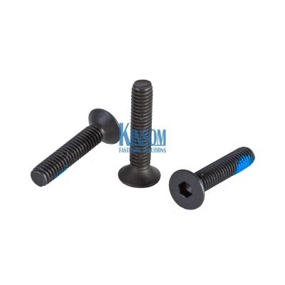China SS 304 countersunk hex head machine screws with blue nylon patch sandblasting blackeing coating for sale