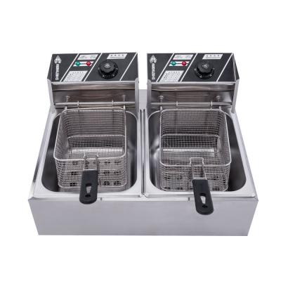 China Commercial Double Tank Electric Fryer 2.5kW+2.5kW 220V 6L+6L Capacity for Chips Chicken for sale