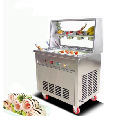 China Double Pan Fried Ice Cream Machine with Freezer 110V 220V 0.8KW Commercial Roller for sale