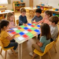 China Interactive LED Table – Foldable Sensory Table with 288 Touch RGB Lights, Rechargeable 4400mAh Battery, Dual-Use Floor Table & Wall Light for Autism Therapy, Special Education for sale