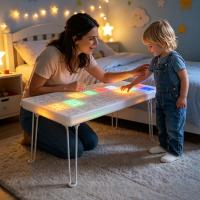 China Interactive LED Table – Foldable Sensory Table with 288 Touch RGB Lights, Rechargeable 4400mAh Battery, Dual-Use Floor Table & Wall Light for Autism Therapy, Special Education for sale