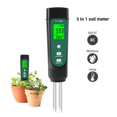 China 3in1 Soil Tester Kit EC 0.01-20.00ms/cm Moisture Temperature Meter For Garden Hydroponics for sale