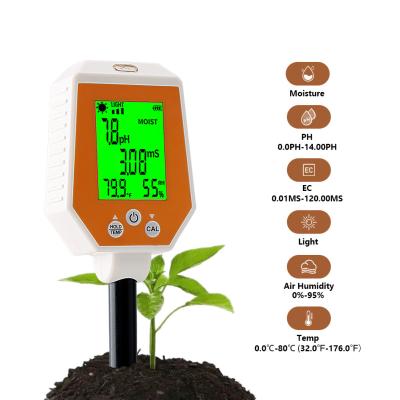 China 6-in-1 Soil Tester Moisture/PH/EC/Light/Air Humidity/Temp Meter For Gardening Farming for sale