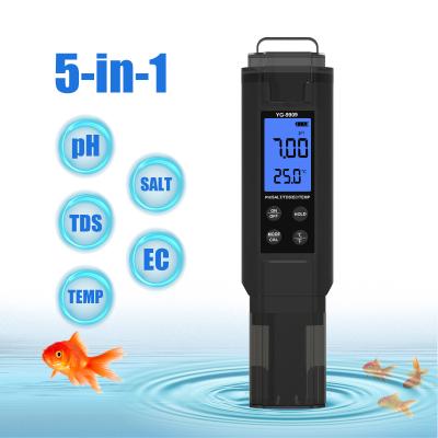 China Professional 5-in-1 Water Tester PH / Salt / TDS / EC / Temp Meter For Aquarium Pool Home for sale