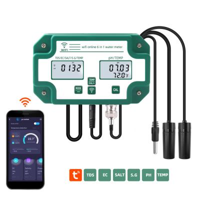 China WiFi Enabled 6 In 1 Water Quality Tester Remote Monitor PH / TDS / EC / Salt / S.G / Temp For Aquarium Pool Lab for sale
