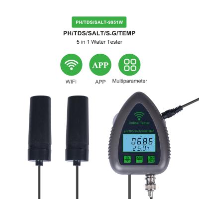 China Wifi Online Digital PH Meter 5 in 1 GS&TEMP&PH with 0-19900ppm TDS and 0-199.0ppt Salinity for Aquarium and Hydroponics for sale