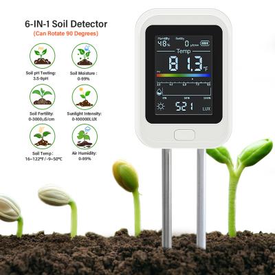 China 6-in-1 Soil Tester with LED Display USB Type-C Rechargeable and Rotatable LCD Screen for Gardening and Farming for sale