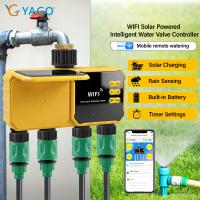 China Solar WiFi 4-Zone Smart Irrigation Timer with Rain Sensor for Garden Water Valve Controller for sale