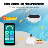 China Wifi 7-in-1 Floating Waterproof Chlorometer With Smart Hub Salt/EC/TDS/ORP&Temp USB Solar Powered pH Meter  for Swimming Pools for sale