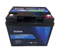 China Ecolite 24v 15Ah High Temperature Range AGV LiFePo4 Lithium Iron Phosphate Integrated BMS for sale