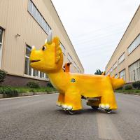 China Animatronic Dinosaur Electric Scooter , Yellow Ride On Electric Dinosaur For Theme Park for sale