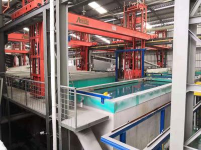 China Power Automated Horizontal Anodizing Line with 6500mm Capacity, 10-12µm Film Thickness, and 925T Monthly Output for sale
