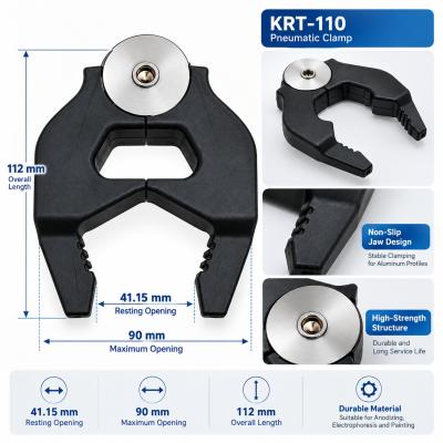 China What Aluminum Profiles Can a 90 mm Maximum Opening Fit? KRT-110 Pneumatic Clamp Size Matching Guide for sale