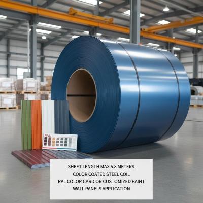 China Max 5.8 Meters Sheet Length Color Coated Steel Coil with RAL Color Card or Customized Paint and High Corrosion Resistance for sale