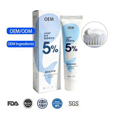 China Organic Teeth Whitening Toothpaste 5% Nano Hydroxyapatite Wholesale Deep Cleansing Repair Remineralizing Effect for White Teeth for sale