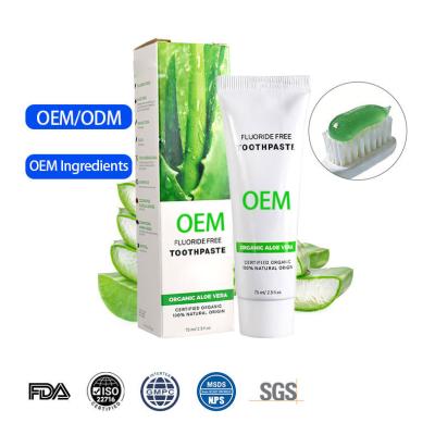 China Custom Sample Size Fresh Mint Aloe Vera Fluoride Free Toothpaste Chemical Anti Cavity Whitening Home OEM for sale