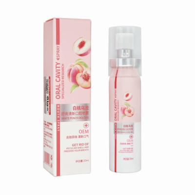 China Custom Portable Oral Spray Eliminates Odors Cool and Long Lasting White Peach Flavor Breath Freshener for Outdoor Travel for sale
