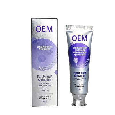 China Custom purple Whitening Toothpaste Removes Stains Whitens Teeth Restores Tooth Color Gardenia Flavored Whitening Toothpaste for sale