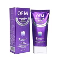 China Custom purple Color Correcting Toothpaste Removes Stains Whitens Teeth Restores Color Mint Flavored Whitening Toothpaste for sale
