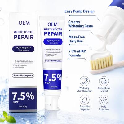 China Customizable Nano 7.5% Hydroxyapatite Whitening Private Label Chemical Toothpaste Anti Sensitive Oral Repair Fluoride Free 120g for sale