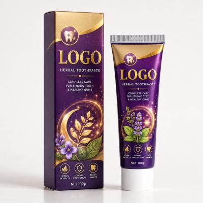 China Factory Teeth Whitening Color Correction ToothpastePurple Herbal Mint Flavor Removes Tooth Enamel Fluoride Free Dentifrice Blanchissant for sale