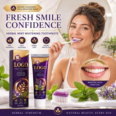 China High Quality 100g Purple Herbal Toothpaste Deep Cleaning Mint Flavor for Sensitive Teeth Whitening for Home Hotel Use for sale
