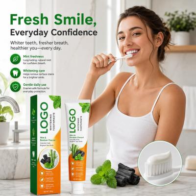 China Factory Price OEM Bamboo Charcoal Mint Whitening Toothpaste Natural Stain Removal Fresh Breath Teeth Whitening Toothpaste for sale