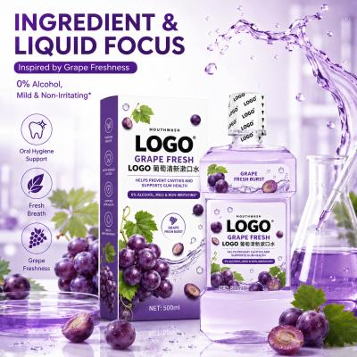China Customized 500ml Household Mouthwash with Grape Flavor Eliminates Odors Maintains Oral Hygiene Mouthwash for sale
