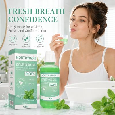 China Custom 500ml Mint Flavor Cetylpyridinium Chloride Mouthwash 0.08% Concentration Long Lasting Fresh Breath Daily Rinse Mouth Wash for sale
